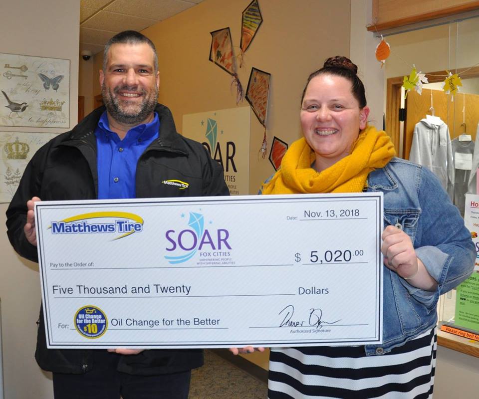Matthews Tire Presents $5,020 Donation to SOAR Fox Cities | SOAR Fox Cities